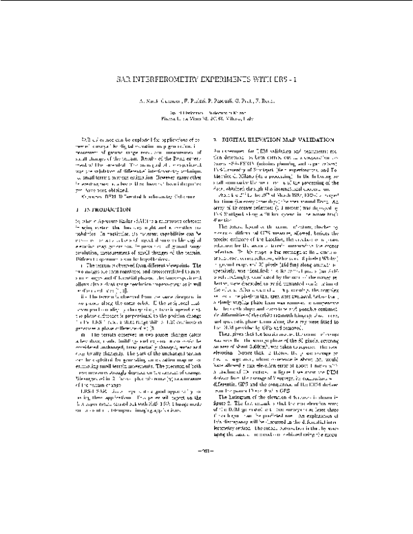 (PDF) SAR interferometry experiments with ERS-1