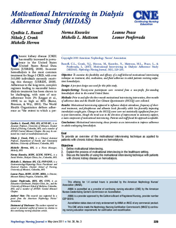 (PDF) Motivational Interviewing in Dialysis Adherence Study (MIDAS)