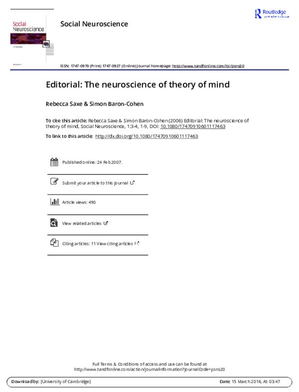 (PDF) Editorial: The neuroscience of theory of mind