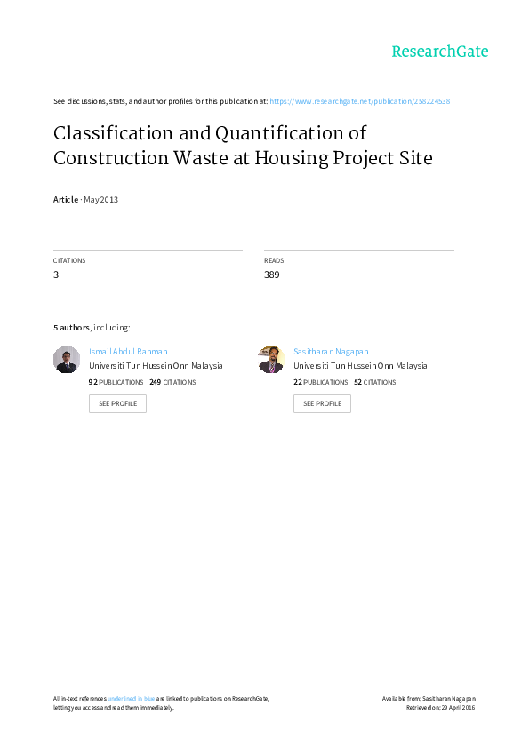 (PDF) Classification and Quantification of Construction Waste at ...