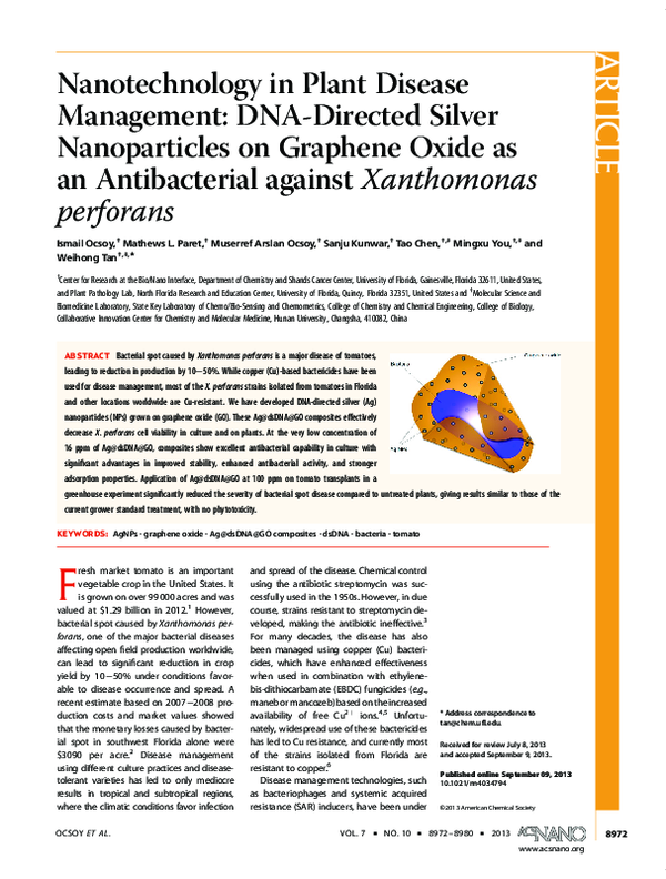(PDF) Nanotechnology in Plant Disease Management: DNA-Directed Silver Nanoparticles on Graphene ...