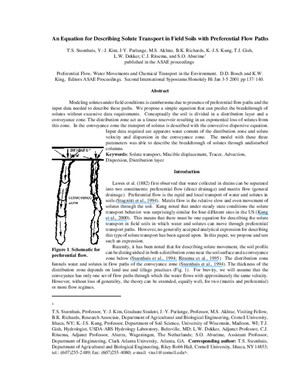 (PDF) An equation for describing solute transport in field soils with ...