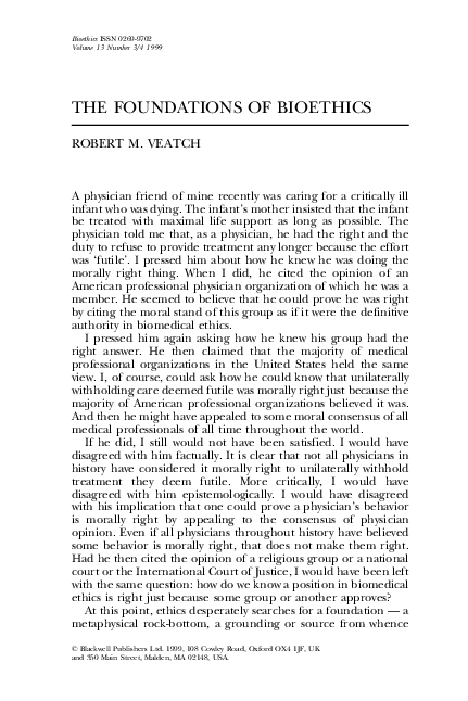 (PDF) The Foundations of Bioethics