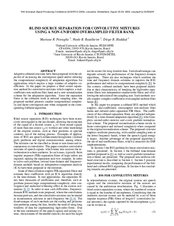 (PDF) Blind Source Separation for Convolutive Mixtures Using a Non-Uniform Oversampled Filter Bank