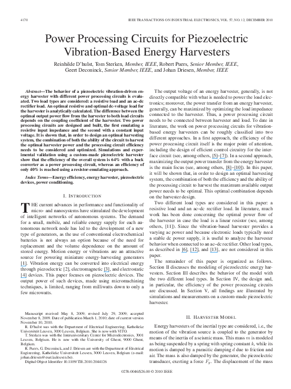(PDF) Power Processing Circuits for Piezoelectric Vibration-Based Energy Harvesters