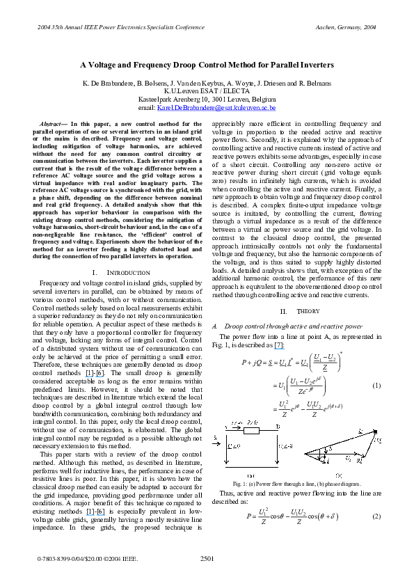 Pdf A Voltage And Frequency Droop Control Method For Parallel Inverters