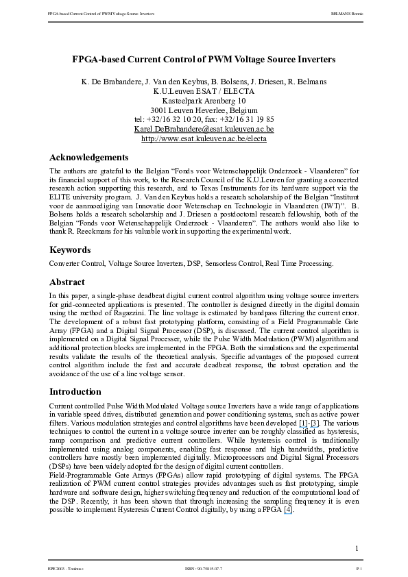 (PDF) FPGA-based Current Control of PWM Voltage Source Inverters