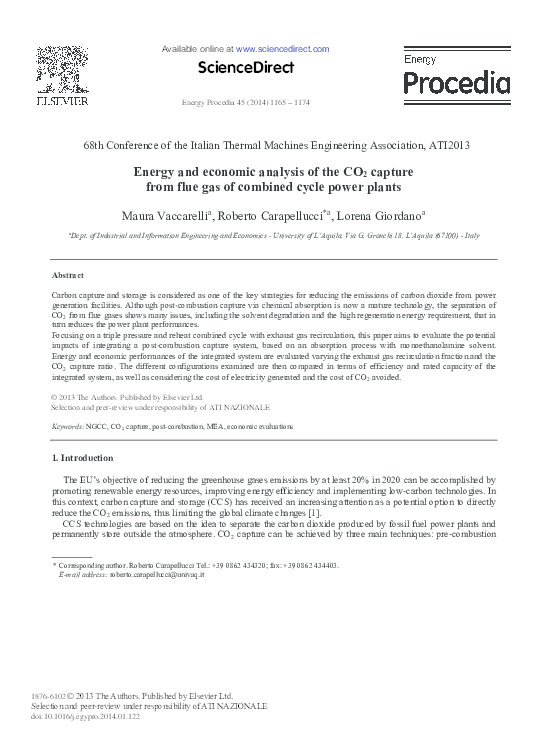 (PDF) Energy and Economic Analysis of the CO2 Capture from Flue Gas of ...