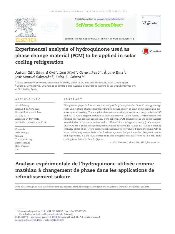 (PDF) Experimental analysis of hydroquinone used as phase change ...