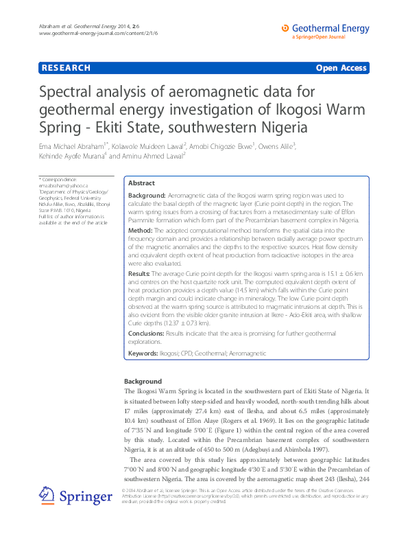 (PDF) Spectral analysis of aeromagnetic data for geothermal ...