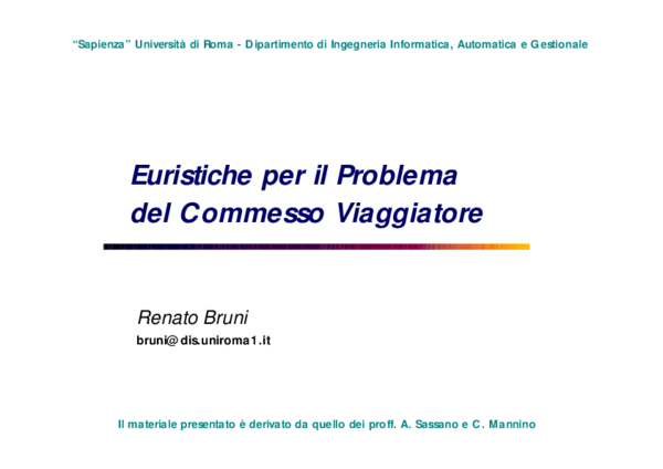 (PDF) Euristiche per il Problema del Commesso Viaggiatore
