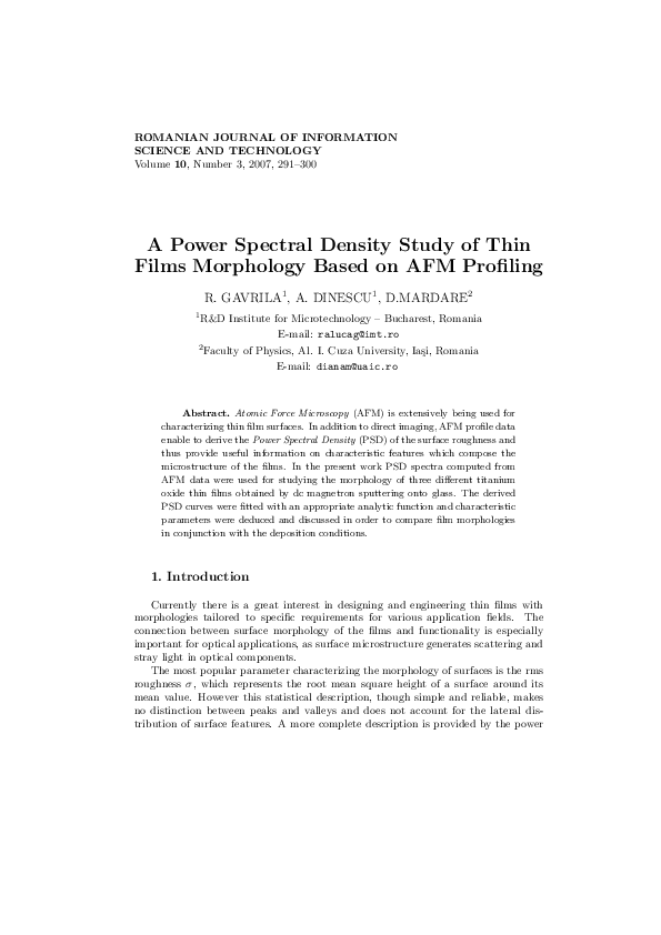 (PDF) A Power Spectral Density Study of Thin Films Morphology Based on ...