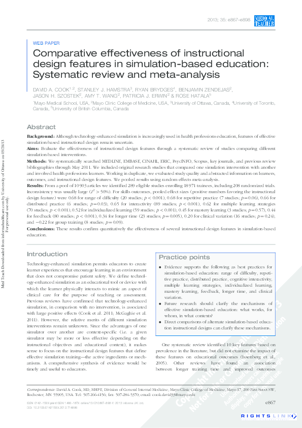 (PDF) Comparative effectiveness of instructional design features in simulation-based education ...