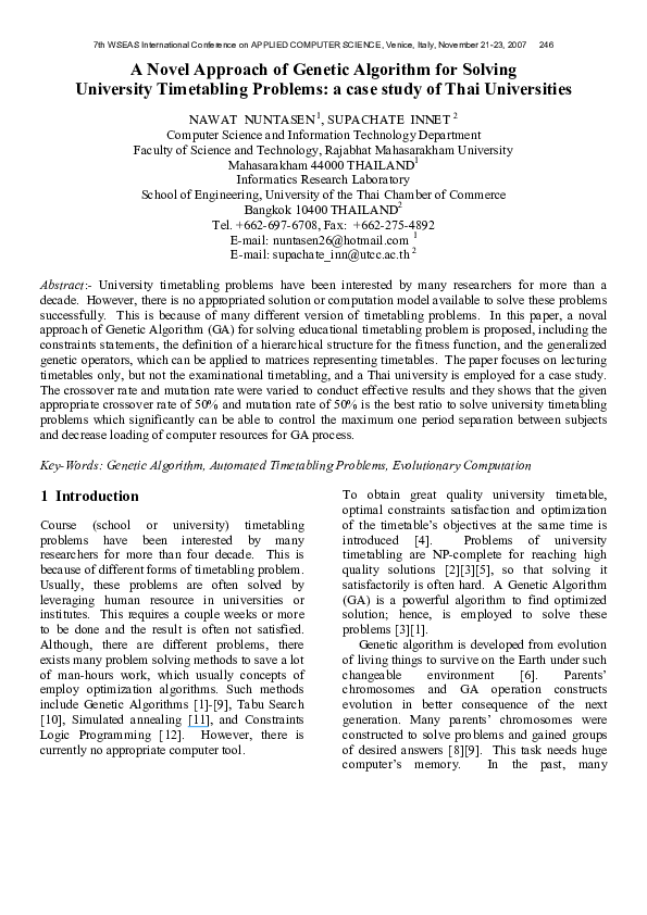 (PDF) A novel approach of genetic algorithm for solving university timetabling problems: a case ...