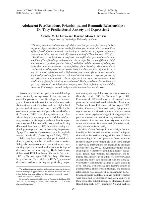 (PDF) Adolescent Peer Relations, Friendships, and Romantic ...