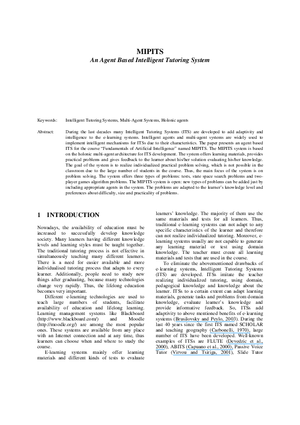 (PDF) MIPITS - An Agent based Intelligent Tutoring System