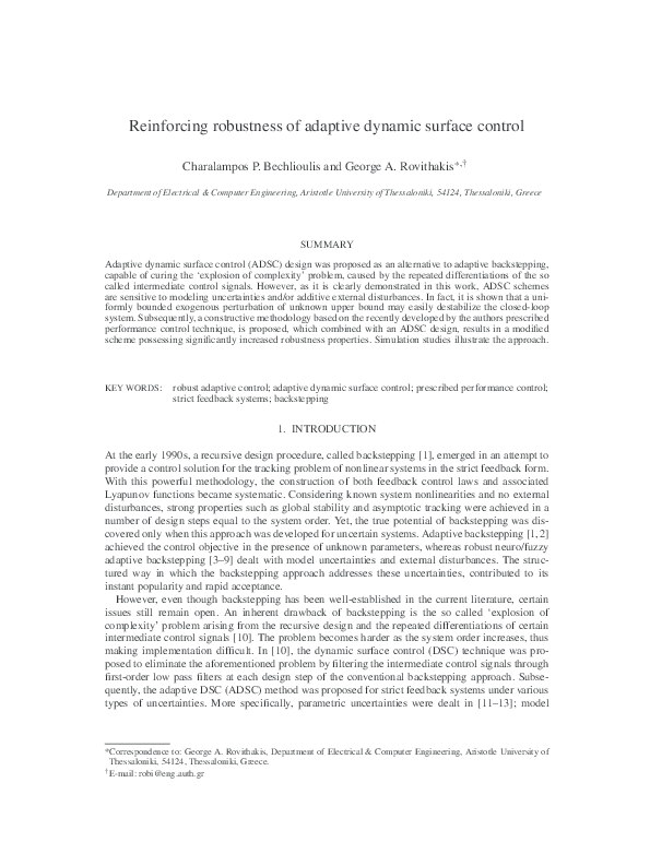 (PDF) Reinforcing Robustness of Adaptive Dynamic Surface Control