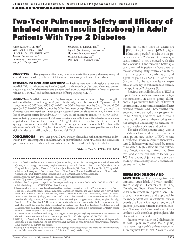 (PDF) Two-Year Pulmonary Safety and Efficacy of Inhaled Human Insulin ...