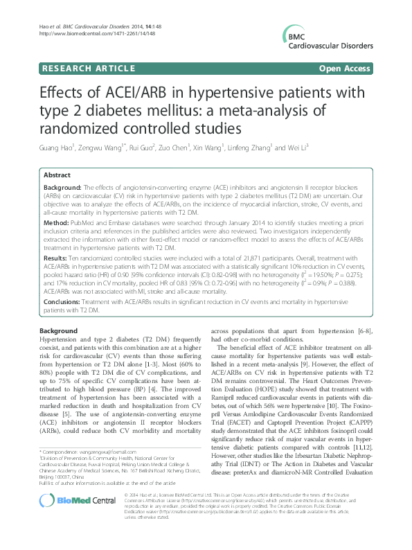(PDF) Effects of ACEI/ARB in hypertensive patients with type 2 diabetes ...