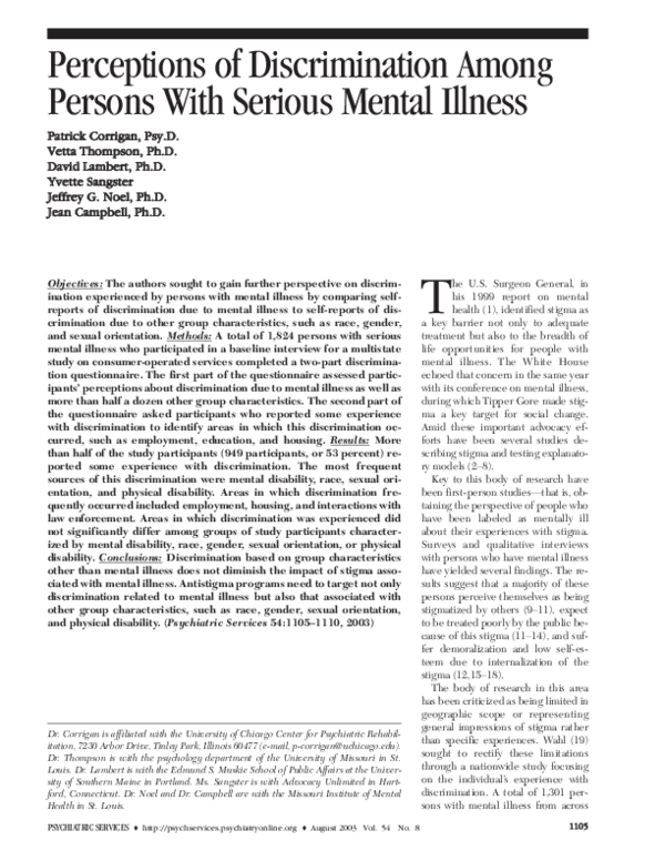 (PDF) Perceptions of Discrimination Among Persons With Serious Mental ...
