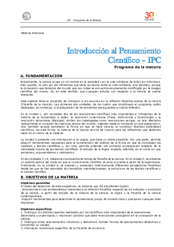 (PDF) IPC -Programa de la Materia Introducción al Pensamiento Científico – IPC Programa de la ...