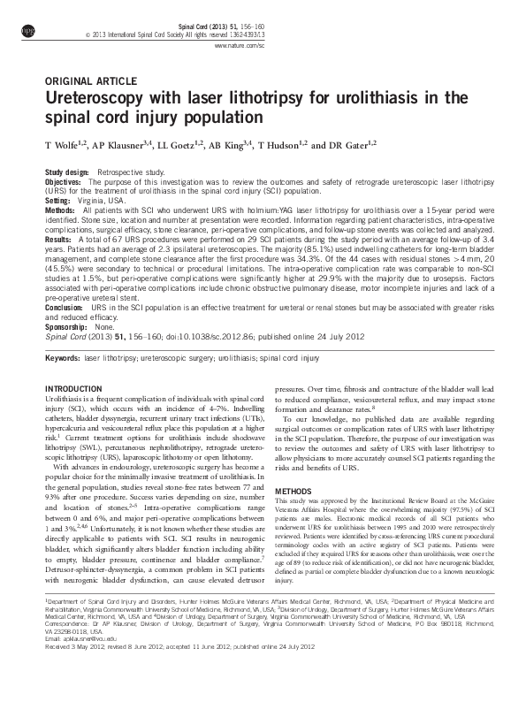 (PDF) Ureteroscopy with laser lithotripsy for urolithiasis in the ...