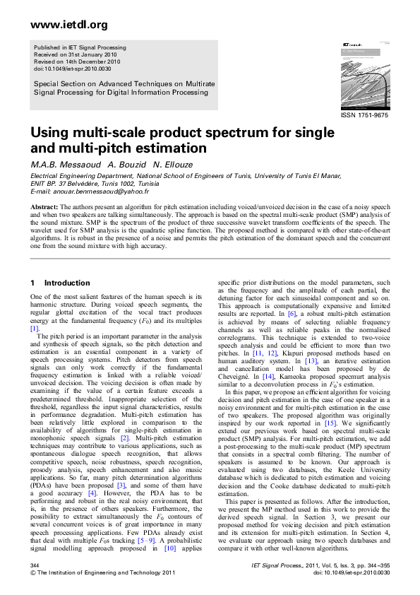(PDF) Using multi-scale product spectrum for single and multi-pitch estimation