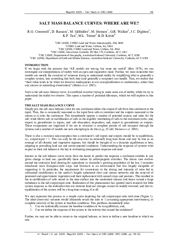 (PDF) Salt Mass Balance Curves: Where Are We?