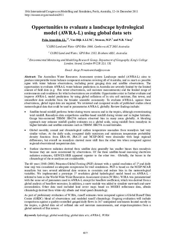 (PDF) Opportunities to evaluate a landscape hydrological model (AWRA-L) using global data sets