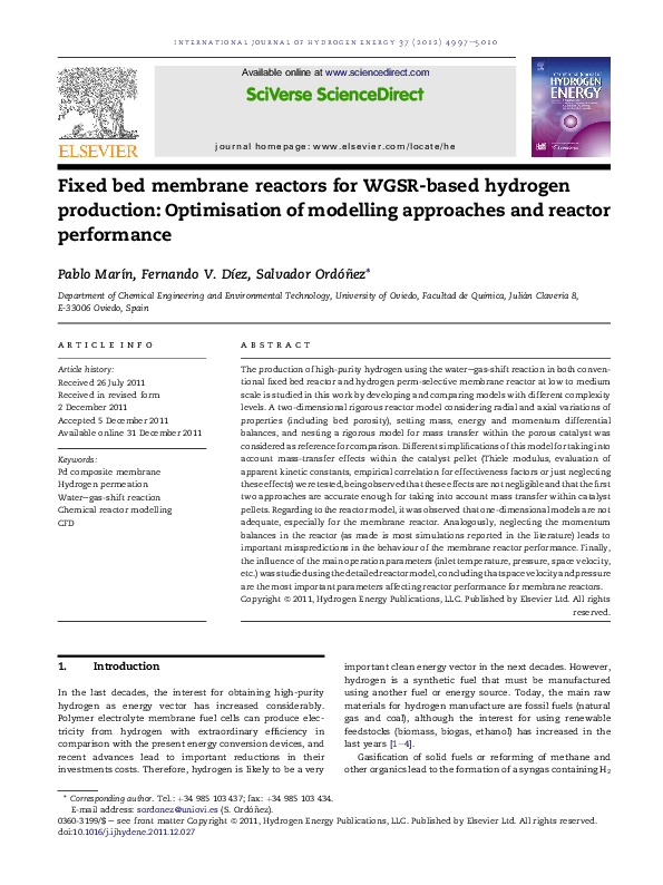 (PDF) Fixed bed membrane reactors for WGSR-based hydrogen production ...
