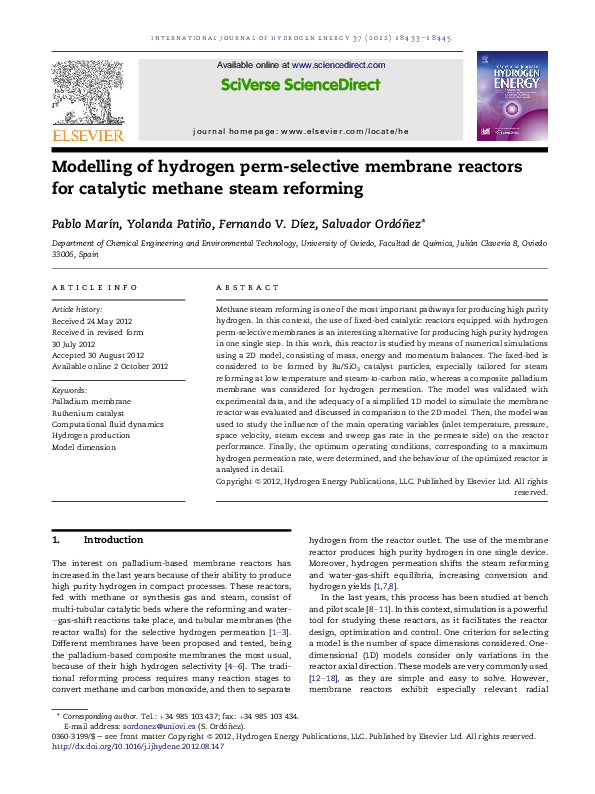 (PDF) Modelling of hydrogen perm-selective membrane reactors for ...