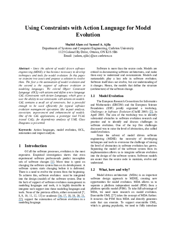 (PDF) Using Constraints with Action Language for Model Evolution