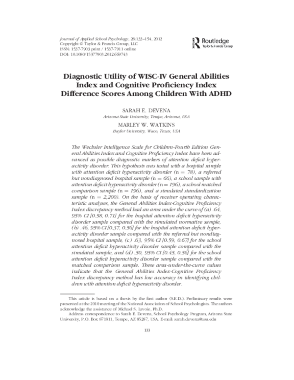 (PDF) Diagnostic Utility of WISC-IV General Abilities Index and ...