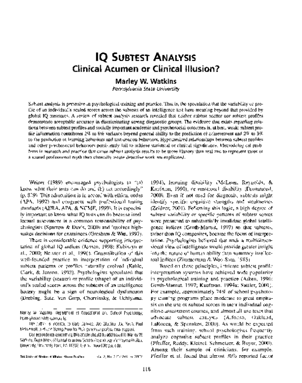 (PDF) Limitations of IQ Subtest Profile Analysis (PDF) Limitations of IQ Subtest Profile Analysis