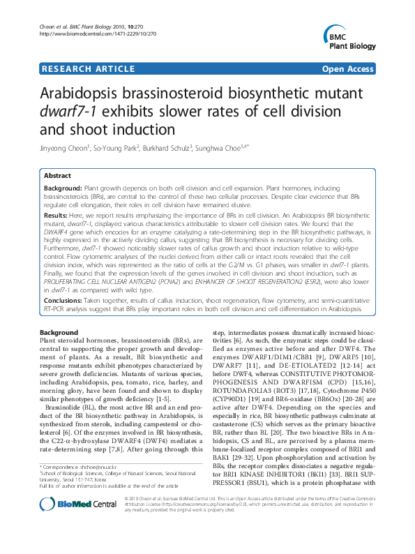 (PDF) Arabidopsis brassinosteroid biosynthetic mutant dwarf7-1 exhibits ...