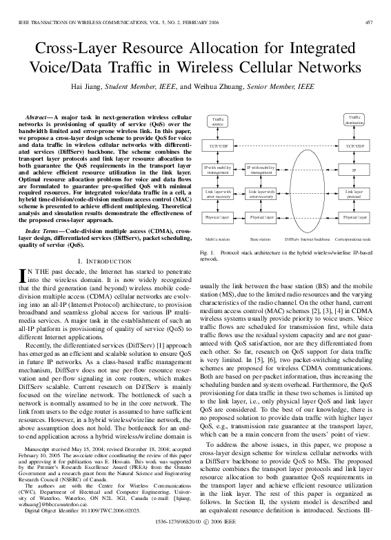 Pdf Cross Layer Resource Allocation For Integrated Voice Data Traffic In Wireless Cellular
