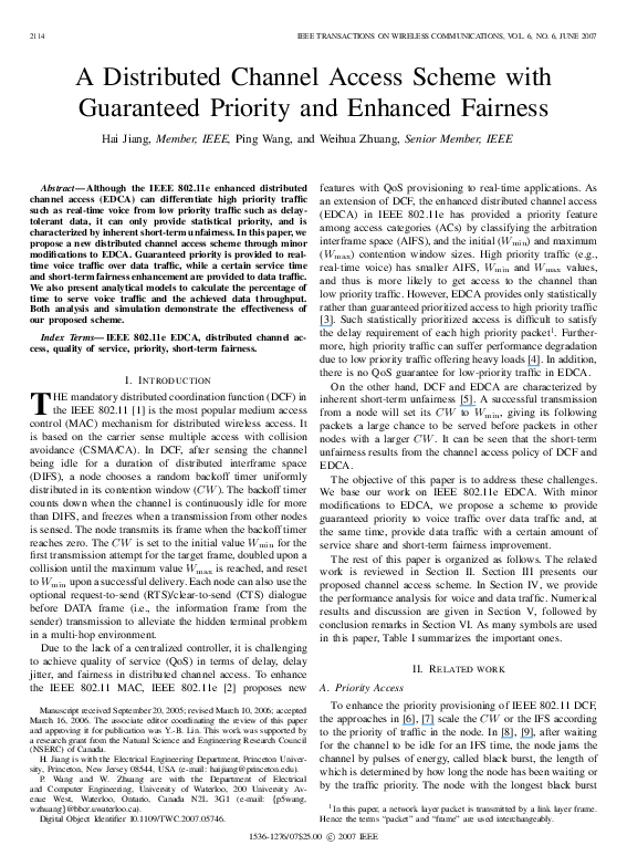 (PDF) A Distributed Channel Access Scheme with Guaranteed Priority and Enhanced Fairness
