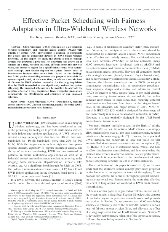 Pdf Effective Packet Scheduling With Fairness Adaptation In Ultra Wideband Wireless Networks 