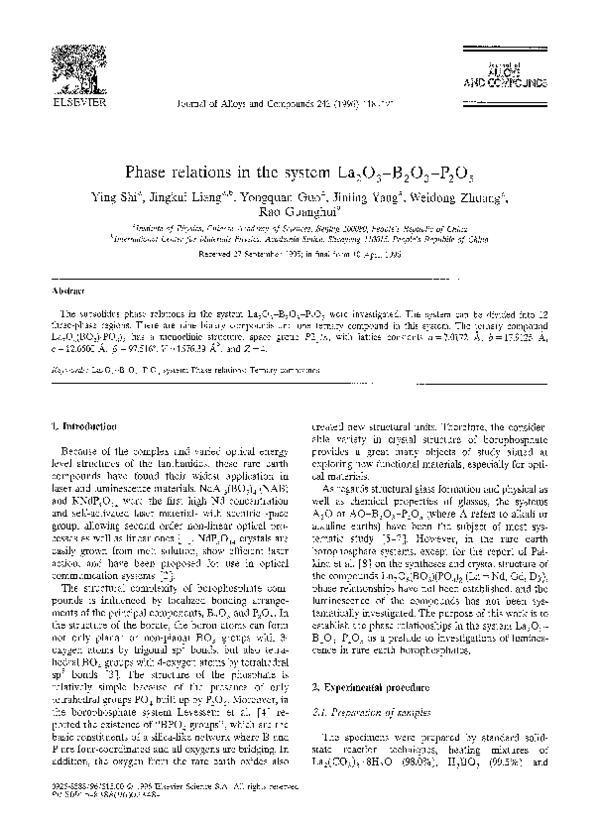 (PDF) Phase relations in the system La2O3B2O3P2O5