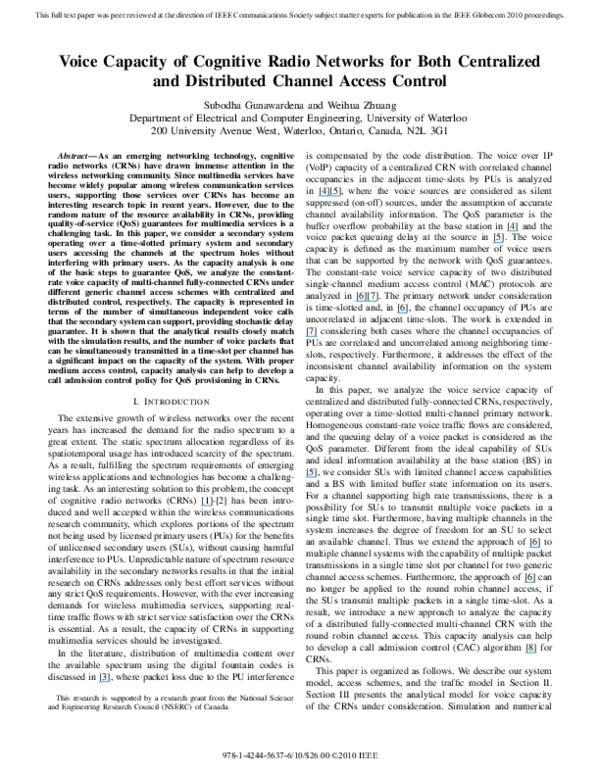 (PDF) Voice Capacity of Cognitive Radio Networks for Both Centralized and Distributed Channel ...