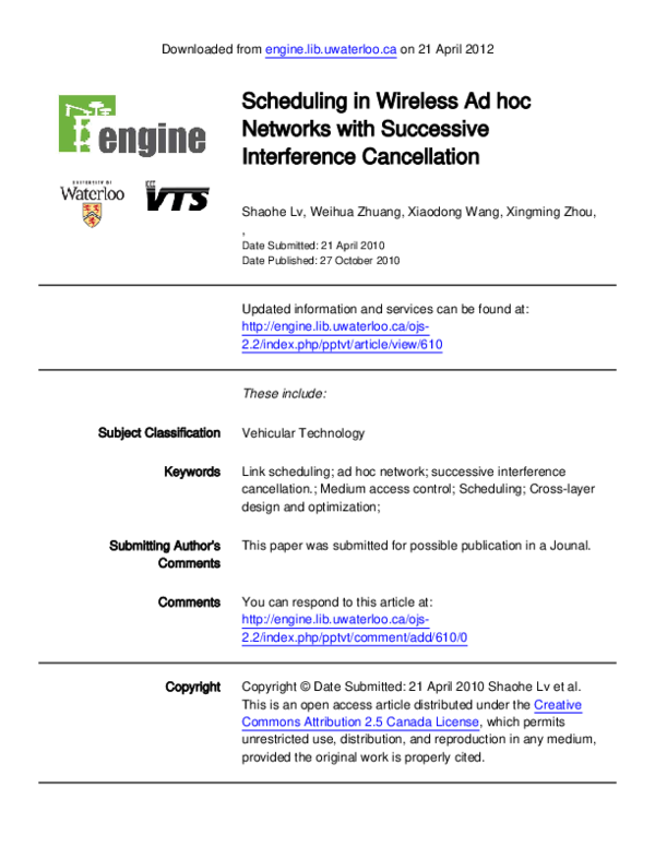 Pdf Scheduling In Wireless Ad Hoc Networks With Successive Interference Cancellation 