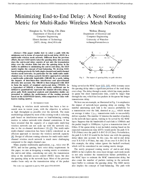 Pdf Minimizing End To End Delay A Novel Routing Metric For Multi Radio Wireless Mesh Networks