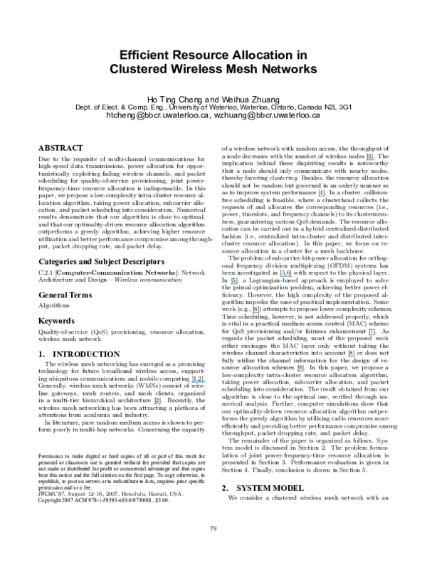Pdf Efficient Resource Allocation In Clustered Wireless Mesh Networks Weihua Zhuang