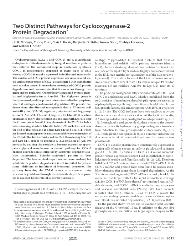 (PDF) Two Distinct Pathways for Cyclooxygenase-2 Protein Degradation