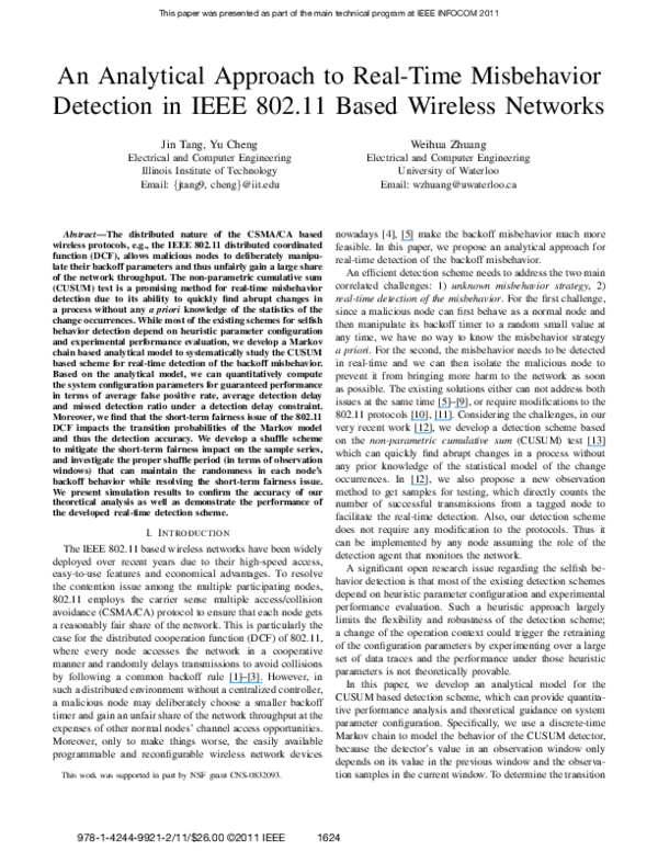 (PDF) An analytical approach to real-time misbehavior detection in IEEE 802.11 based wireless ...