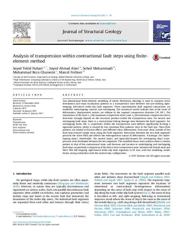 (PDF) Analysis of transpression within contractional fault steps using finite- element method