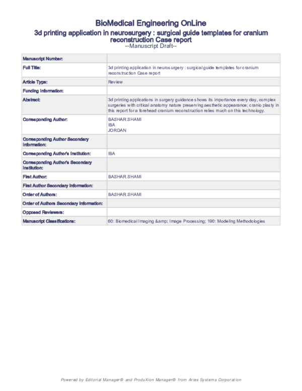 (PDF) BioMedical Engineering OnLine 3d printing application in ...