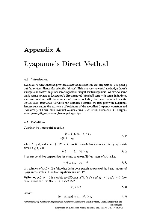 (PDF) Appendix A: Lyapunov's Direct Method | Csaba Szepesvari - Academia.edu