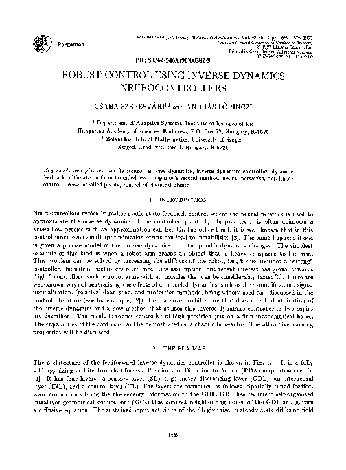 (PDF) Robust control using inverse dynamics neurocontrollers