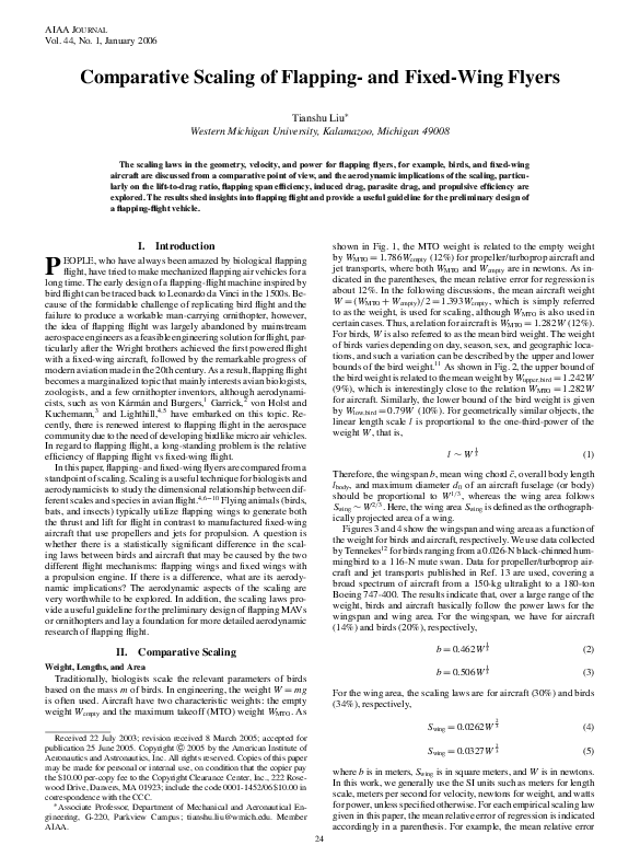 (PDF) Comparative Scaling of Flapping- and Fixed-Wing Flyers